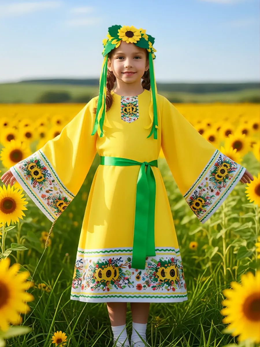 Рубаха для девочки с цветами желтая, желтый, XXL, m1126zh