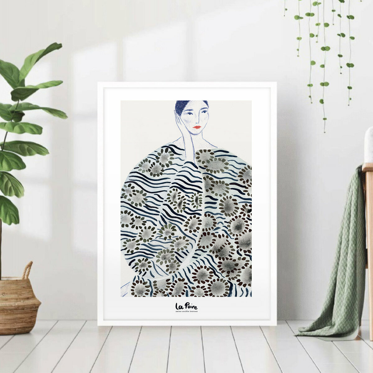 Постер "Девушка в платье с цветами" в белой рамке 40х50 см для интерьера на стену