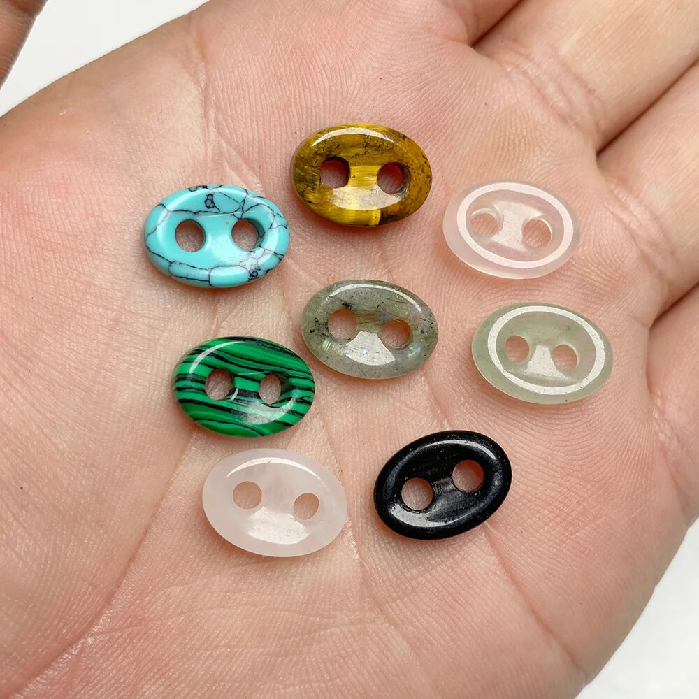5 шт. 10x14 мм бусины из натурального камня с двойным отверстием, овальные бусины в форме пуговиц для изготовления ожерелья, браслета, серег, пуговиц для одежды