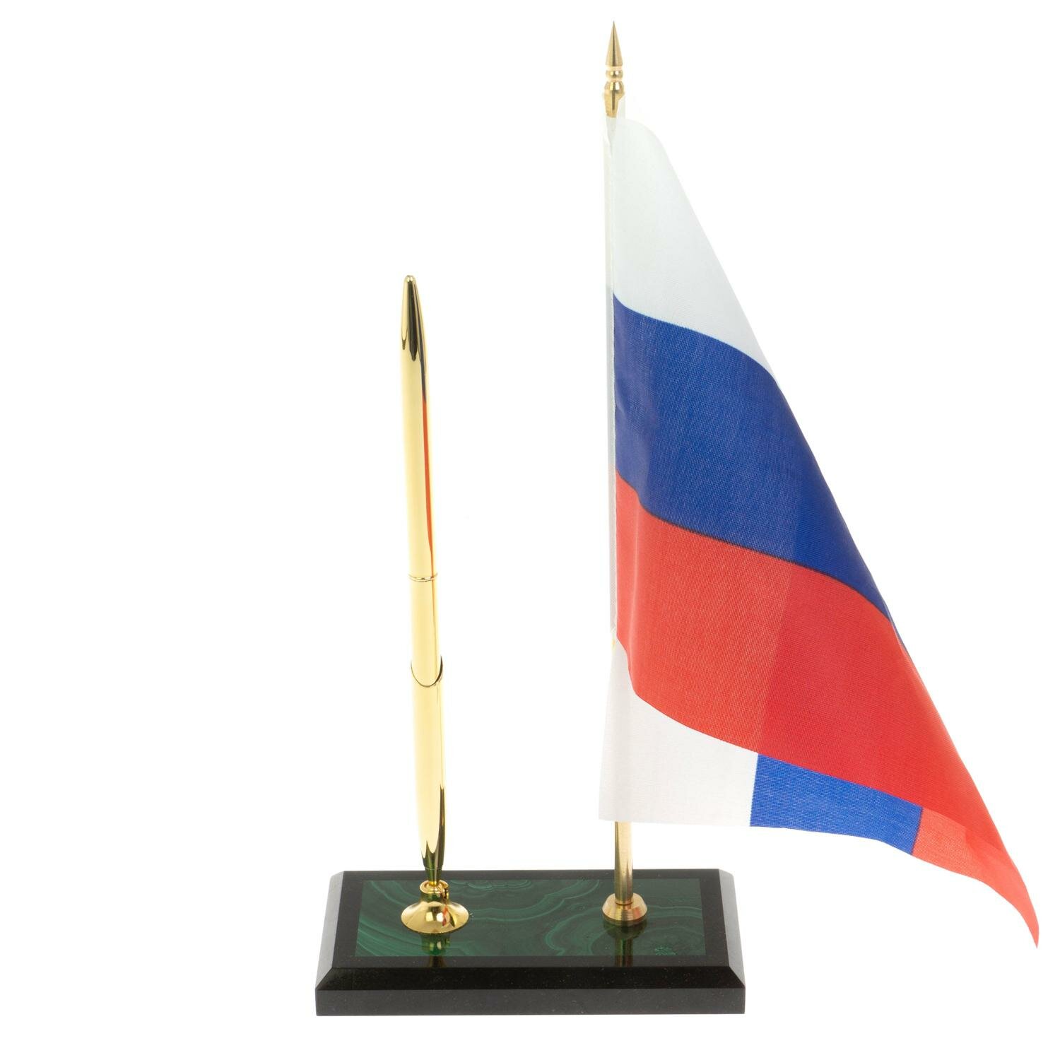 Подставка под ручку с флагом РФ из малахита 9,5х6,5х25 см 129529