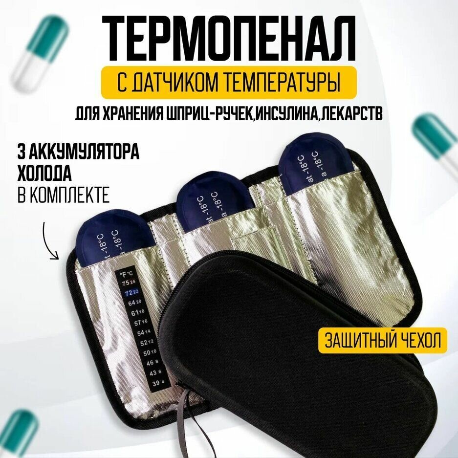 Термоконтейнер с хладоэлементом, Аптечка домашняя, Термопенал, черный, Master-Pokupok