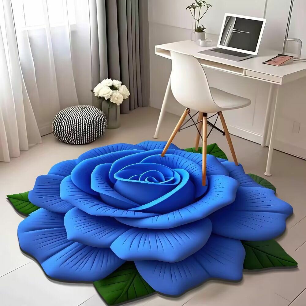 Ковер "Цветок" 01, круглый, узор в 3D стиле, смарт, синий