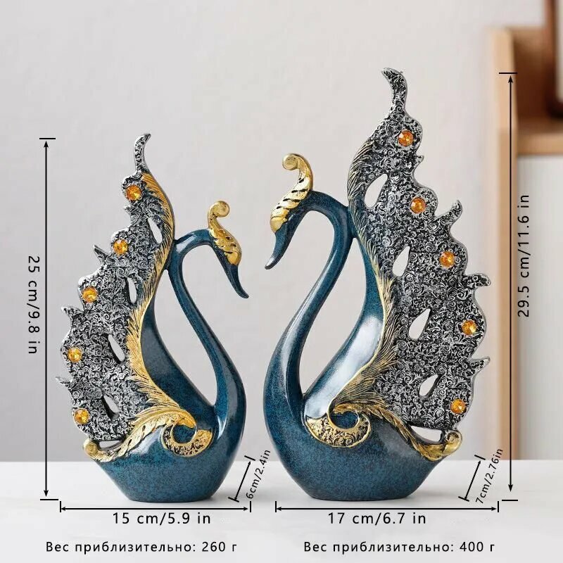 Пара лебединых украшений из смолы с изображением лебедя