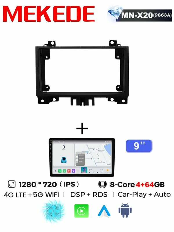 Магнитола 9" Mekede MN X20 Pro 4/64 Gb Mercedes Benz Sprinter W906 Volkswagen Crafter 2006-2016 F2 carplay