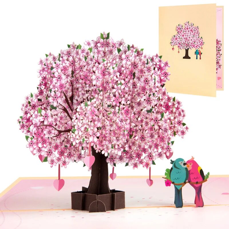 3D открытка-сюрприз parehope Розовый, Sakura birds