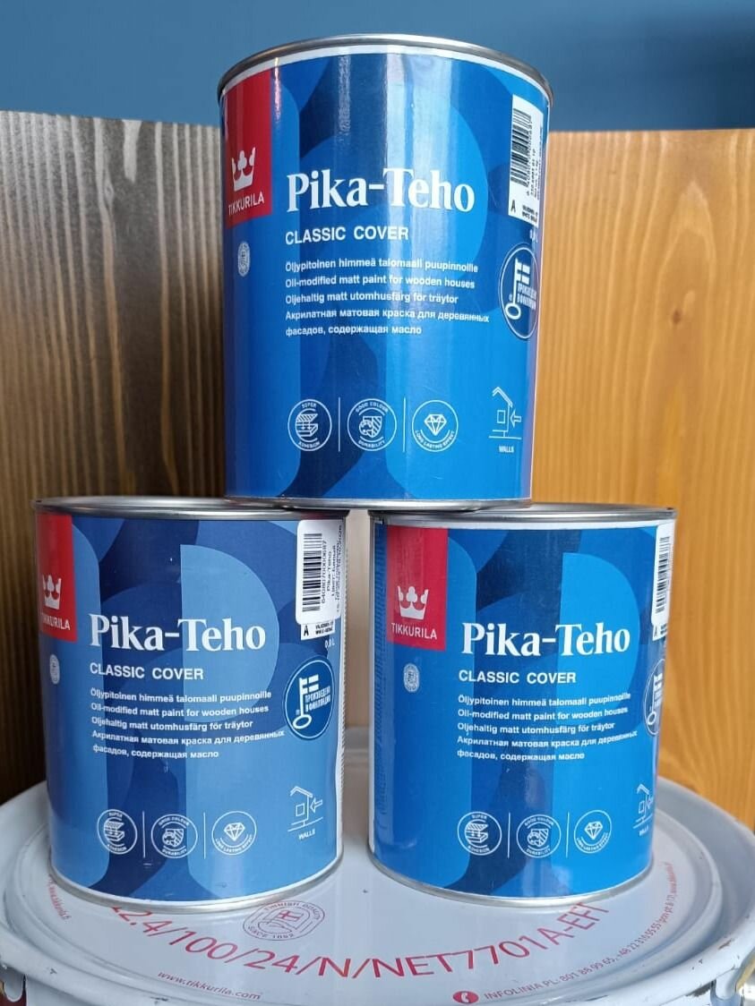 Краска Tikkurila Пика-Техо, для дерева, матовый, серый, 0,9 л