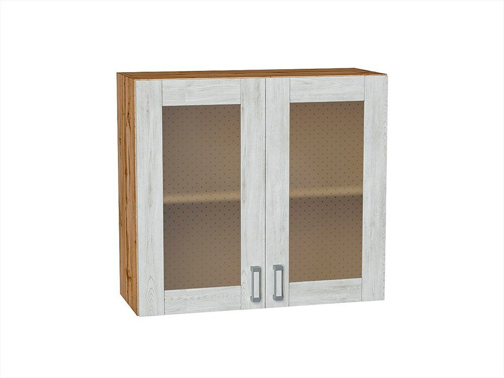 VVT Шкаф верхний с 2-мя остекленными дверцами Лофт Дуб Вотан, Nordic Oak, 720, 800 В*Ш*Г 716*800*320, фасад МДФ/Стекло Nordic Oak, корпус Дуб Вотан Nordic Oak