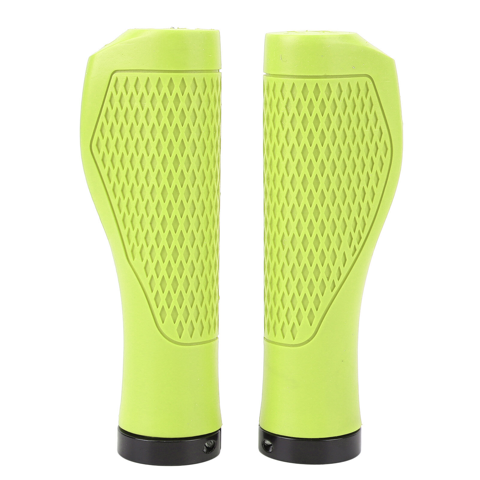 Пара резиновых противоскользящих амортизирующих эргономичных велосипедных ручек с фиксатором, цвет зеленый/желтый.