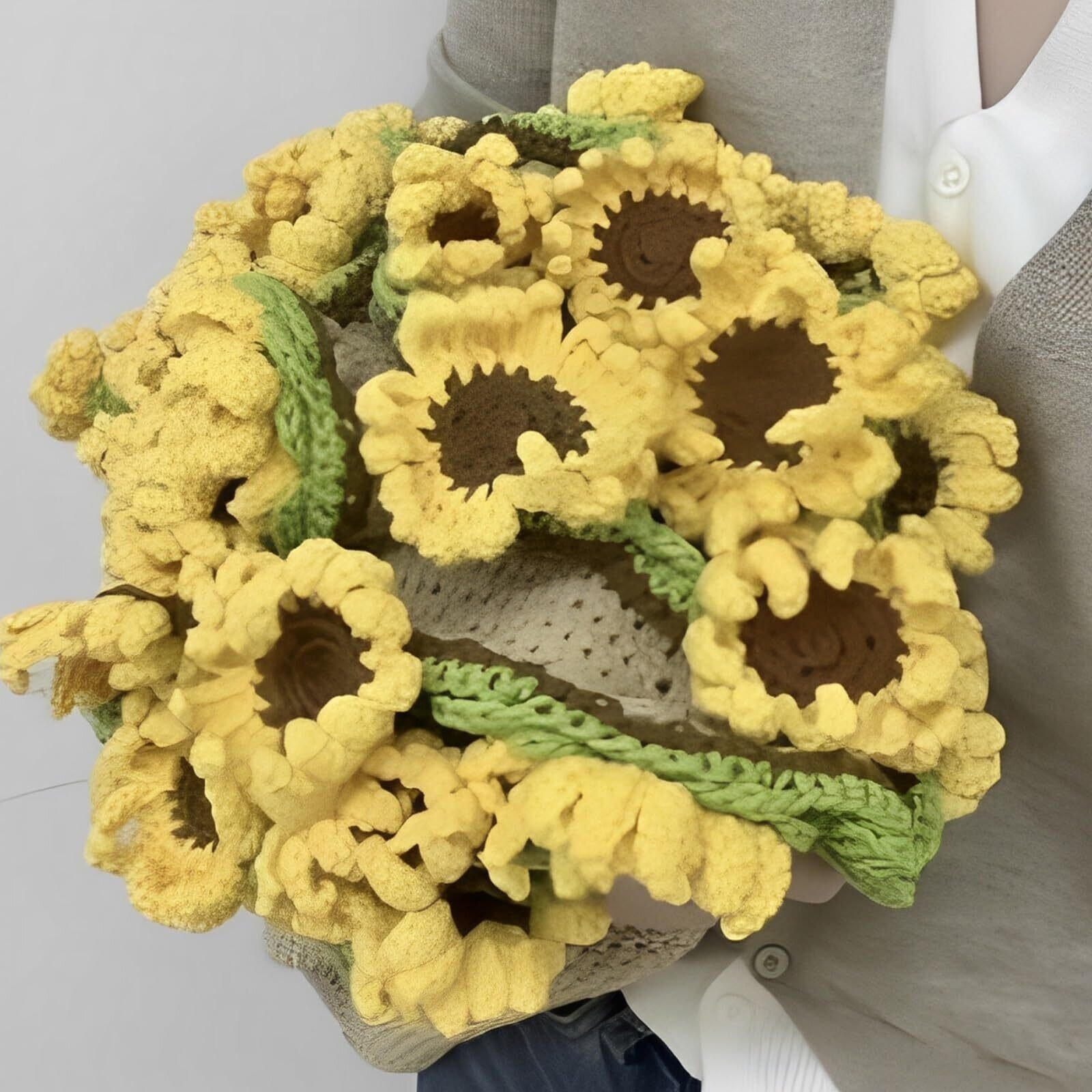 Одеяло с букетом цветов "Sunflower", ручная вязка, солнце, 80x110см