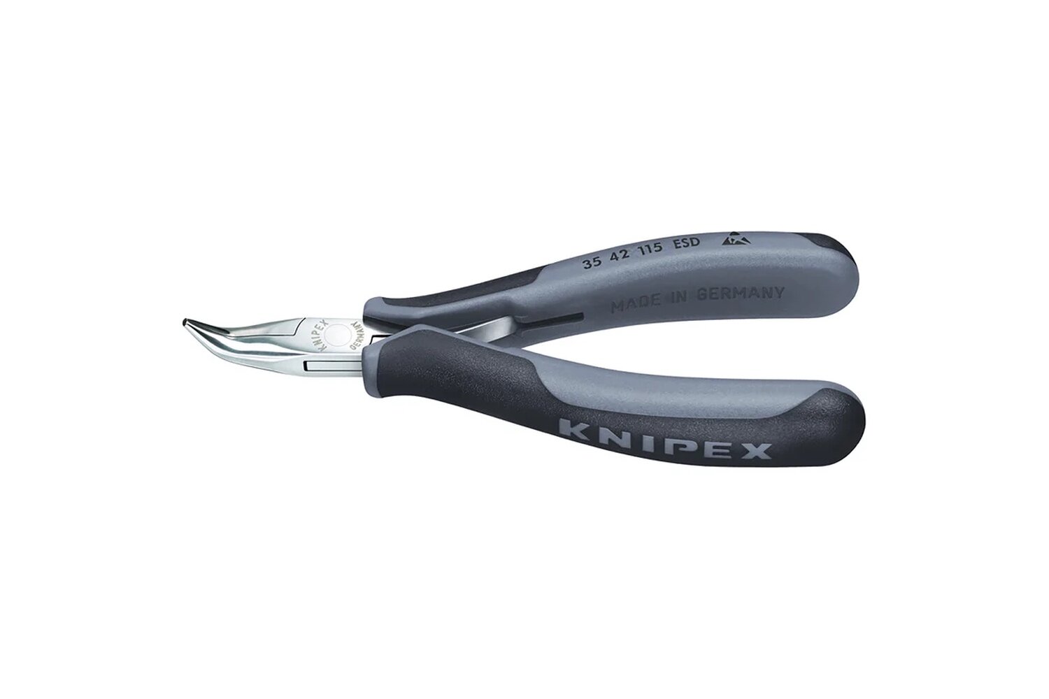 Плоскогубцы захватные для электроники ESD, круглые губки 45°, 115 мм, 2-комп антистатические ручки KNIPEX KN-3542115ESD