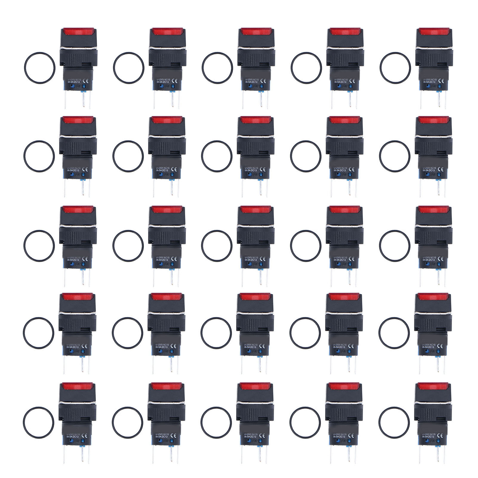 Комплектиз25кнопочныхпереключателеймгновенногодействияссамоблокировкой, квадратные,16мм, сподсветкой,12VRed.