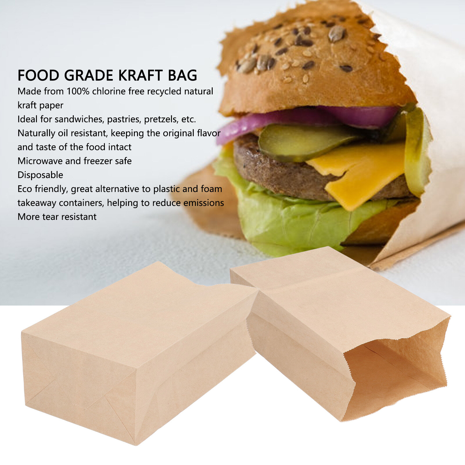 100 шт. мешок из крафт-бумаги пищевой жиронепроницаемый устойчивый к разрыву одноразовый коричневый пакет из крафт-бумаги для продуктов 280x150x90 мм/11x5,9x3,5 дюйма