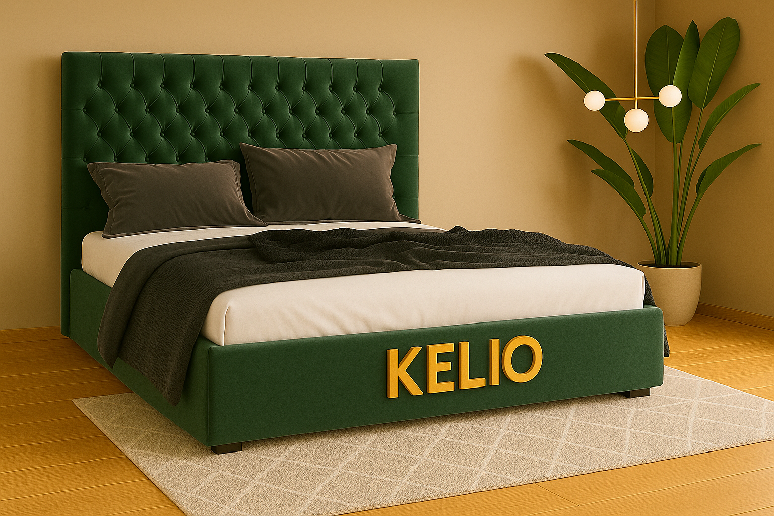 Кровать двуспальная 160Х200 см с подъемным механизмом "Рейна" Kelio ортопедическая, мягкое изголовье, цвет Зеленый