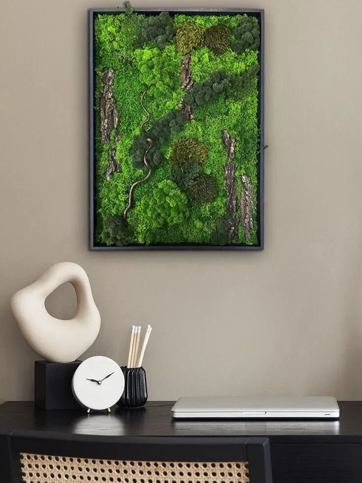 Панно/картина в раме "На опушке" Графит 50*70 см. Дом Мха - MossArt