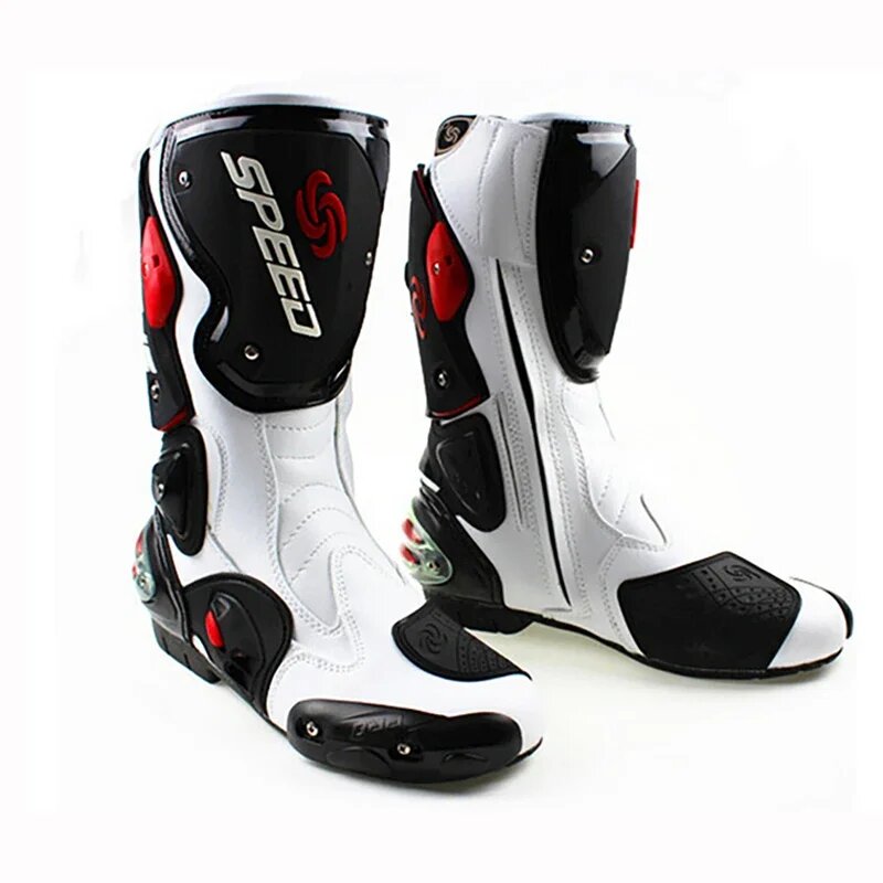 Кожаные мотоциклетные ботинки для мужчин, мужские ботинки из микрофибры для скоростных гонок и байкеров-внедорожников, сапоги до колена для мотокросса, мотоботы для верховой езды на мотоцикле, 45, Белый, Мужской