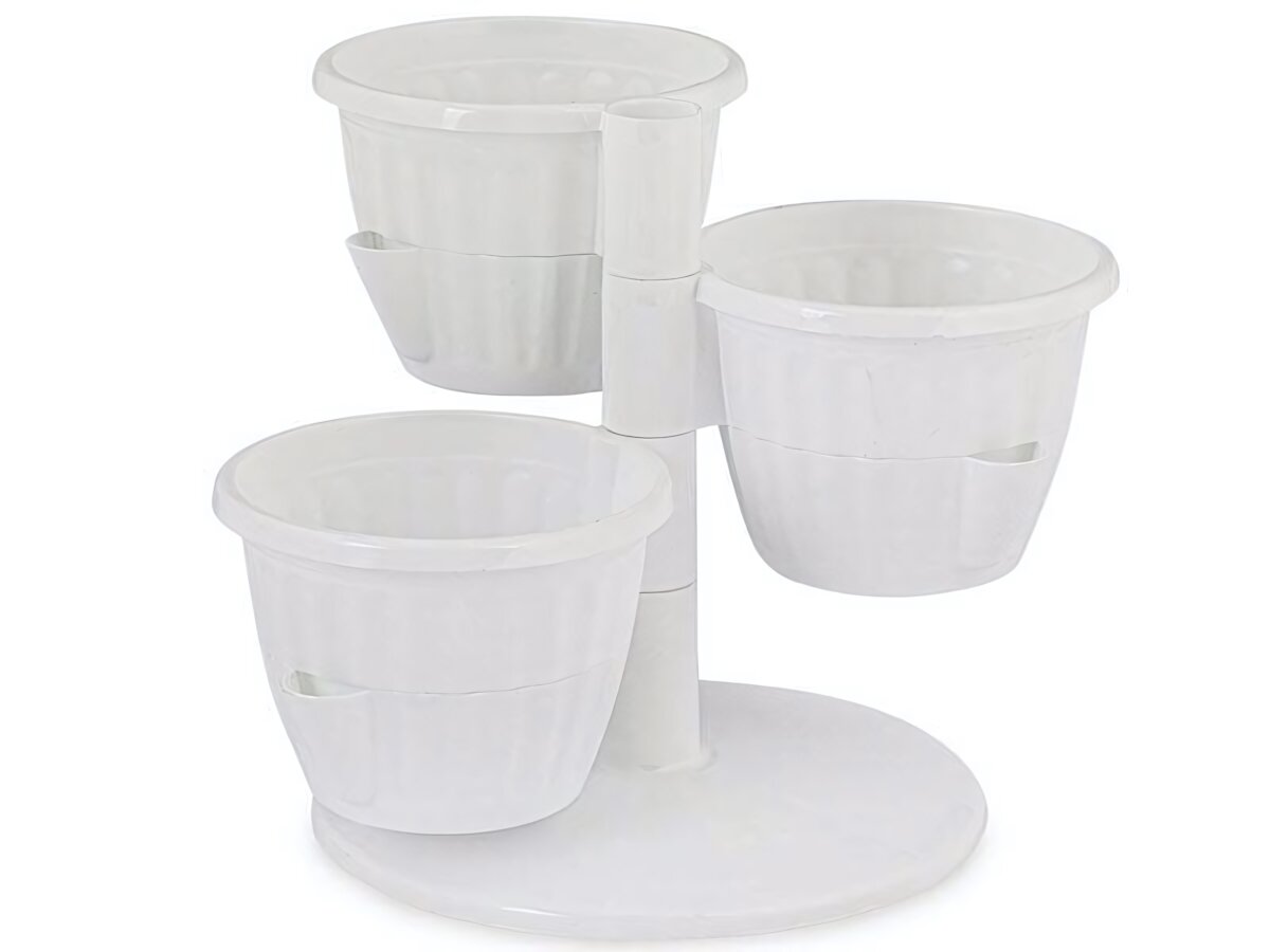 Горшок пластиковый для растений 0,7л «Каскад» белый, с функцией прикорневого полива