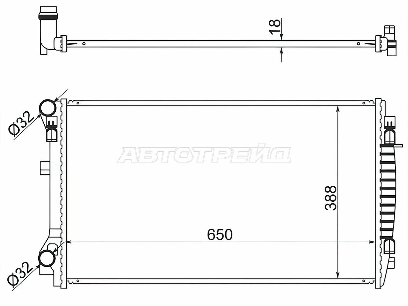 Радиатор охлаждения двигателя для Шкода Октавия, Фольксваген Гольф, R32 GTI, Пассат Сантана арт SD00071 SAT