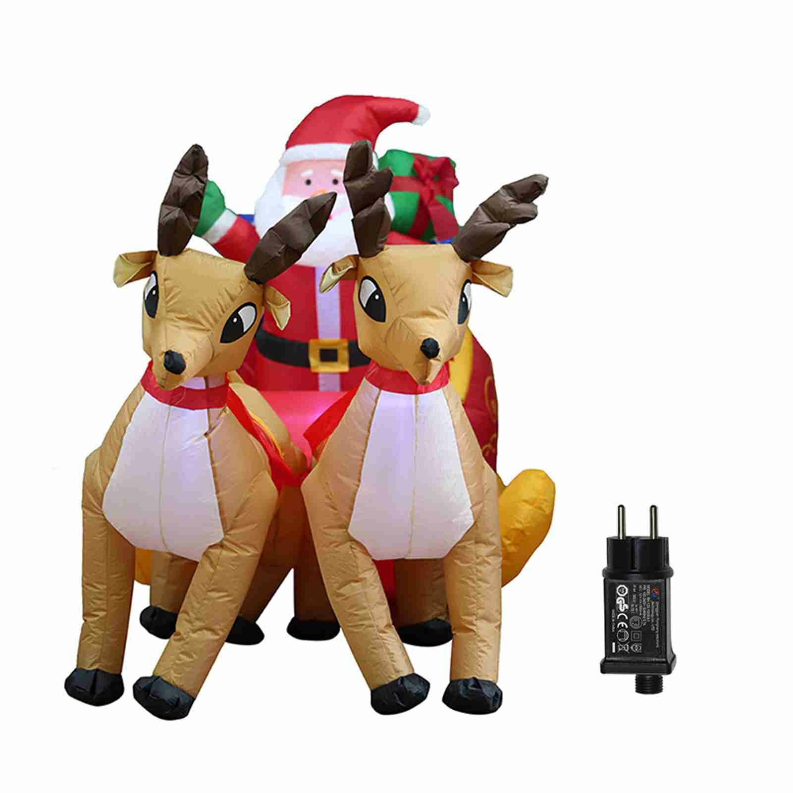 Надувные рождественские украшения для улицы: сани в виде оленей, 1,2 м, со встроенной светодиодной подсветкой и воздуходувкой. Надувные рождественские украшения для двора, газона, сада, места проведения мероприятий, декораций.