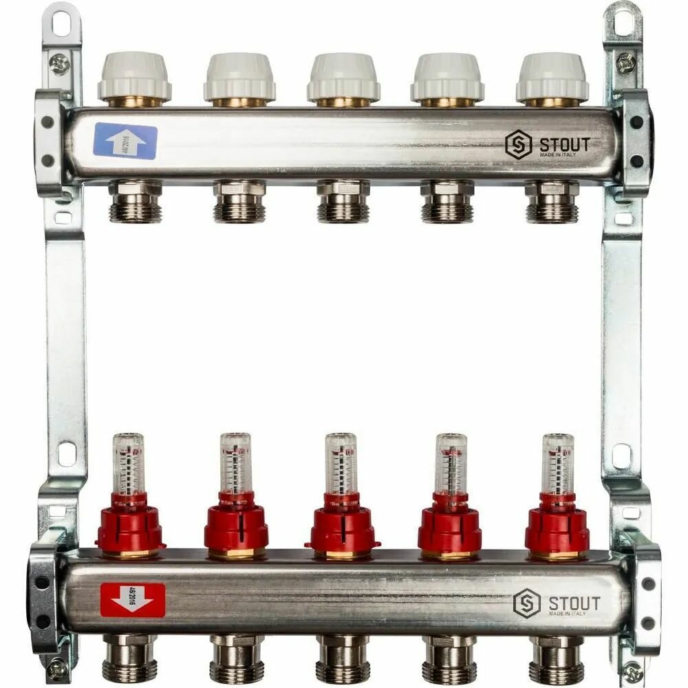 Коллектор из нержавеющей стали SMS 0917 000005 с расходомерами на 5 выходов