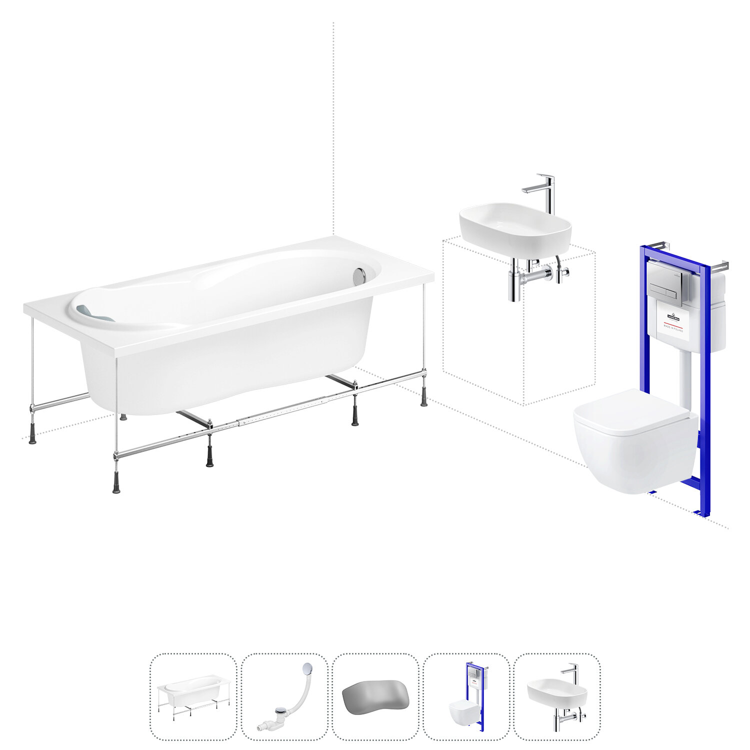 Акриловая ванна 150x70 с каркасом Lavinia Boho Easter Pro 20221325R в наборе 6 в 1: ванна, ножки, слив-перелив, подголовник, унитаз в комплекте, раковина в комплекте