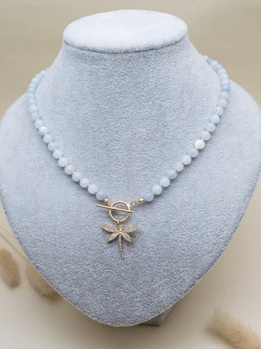 Колье, перламутр, фианит, аквамарин