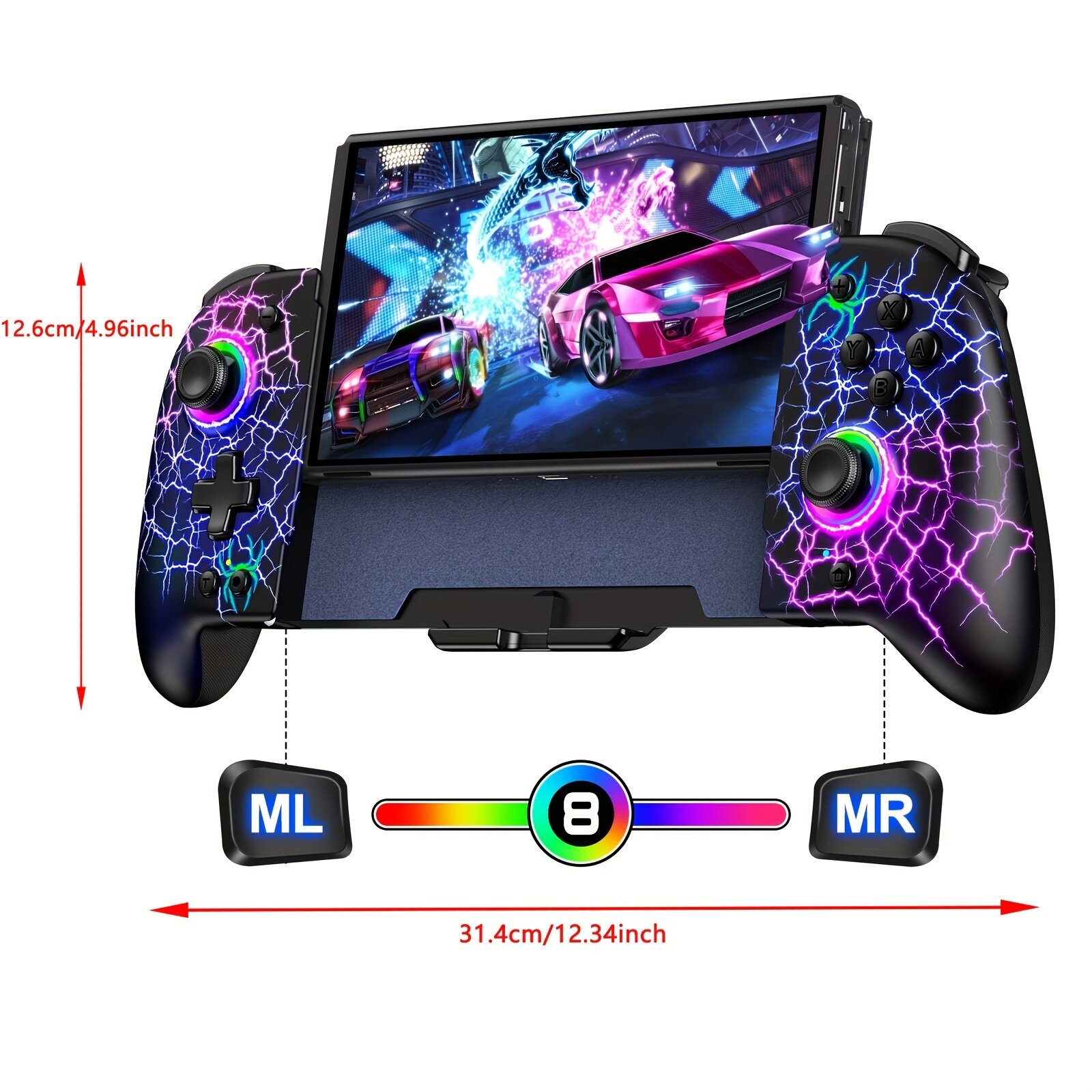 Pro-контроллер для Nintendo Switch с полноразмерным захватом, беспроводной джойпад для Switch/OLED, 9 цветных LED-подсветок – идеальный подарок на Рождество