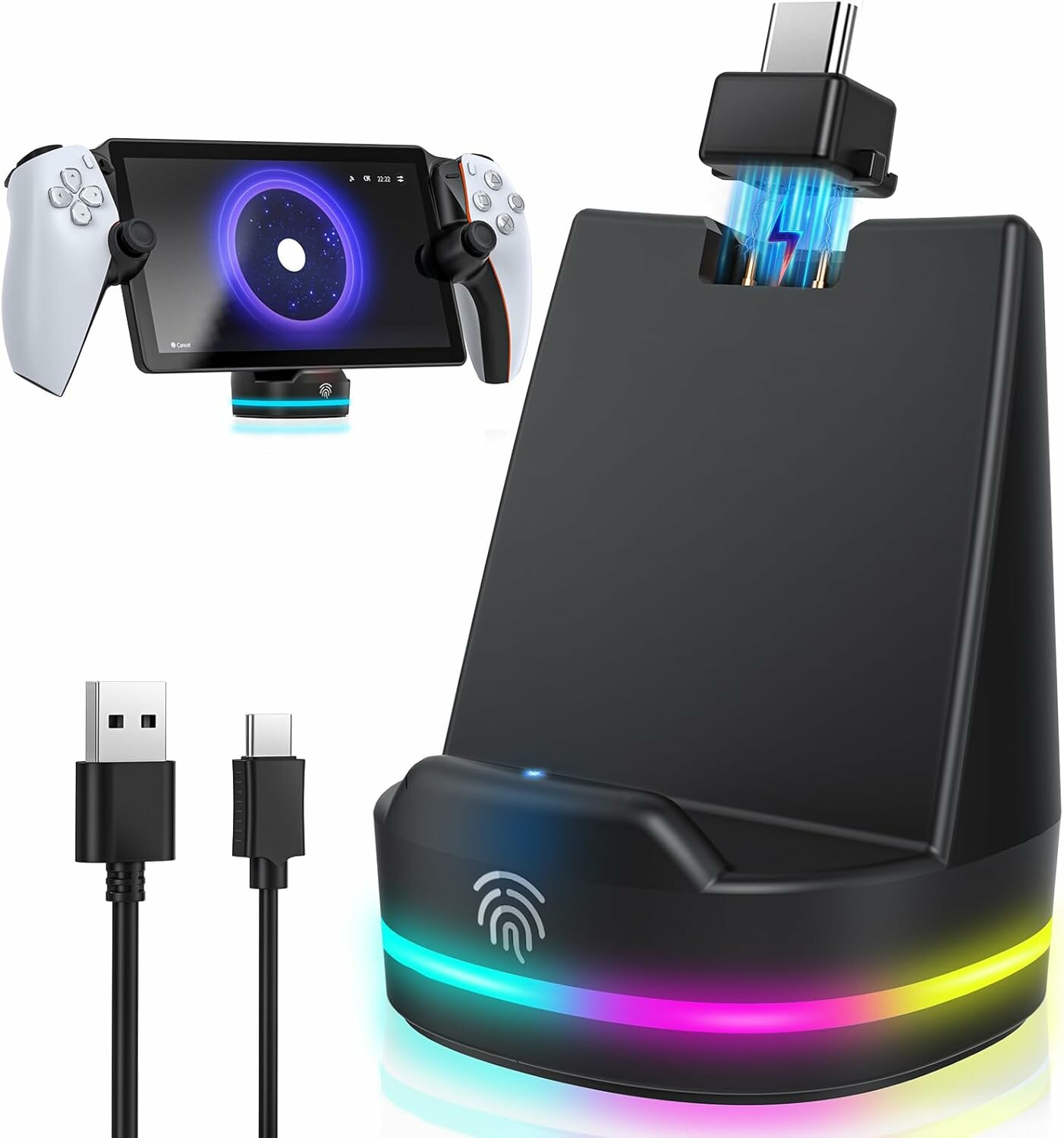 Магнитная зарядная станция для PlayStation Portable Remote Player с 12-режимной RGB-подсветкой, Компактный дизайн для аксессуаров PS5
