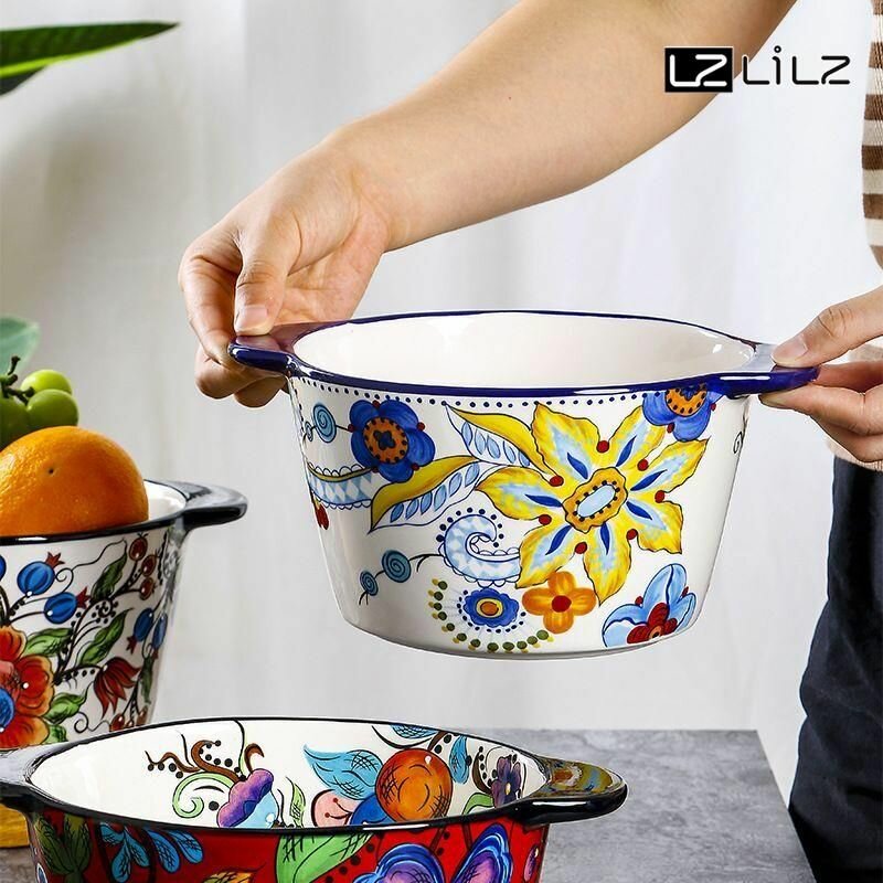 Керамическая салатная чаша, расписанная вручную, 2L салат-чаша