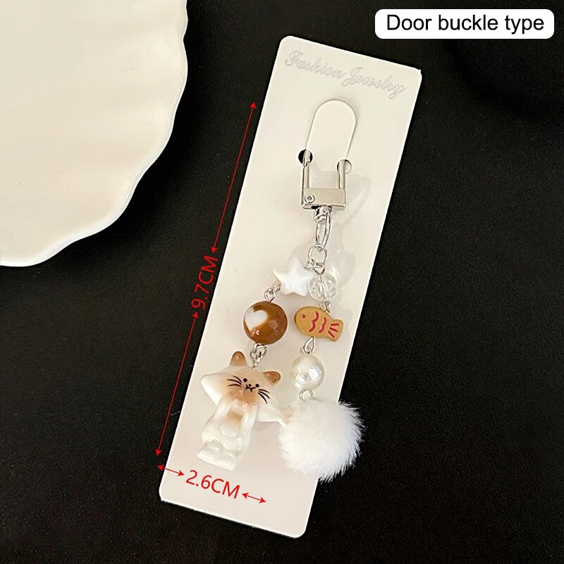 Стильная цепочка для телефона с фигуркой кота Y2K; Брелок с меховым шариком из бисера; Красивый мобильный ремешок; Уникальная подвеска-сумка