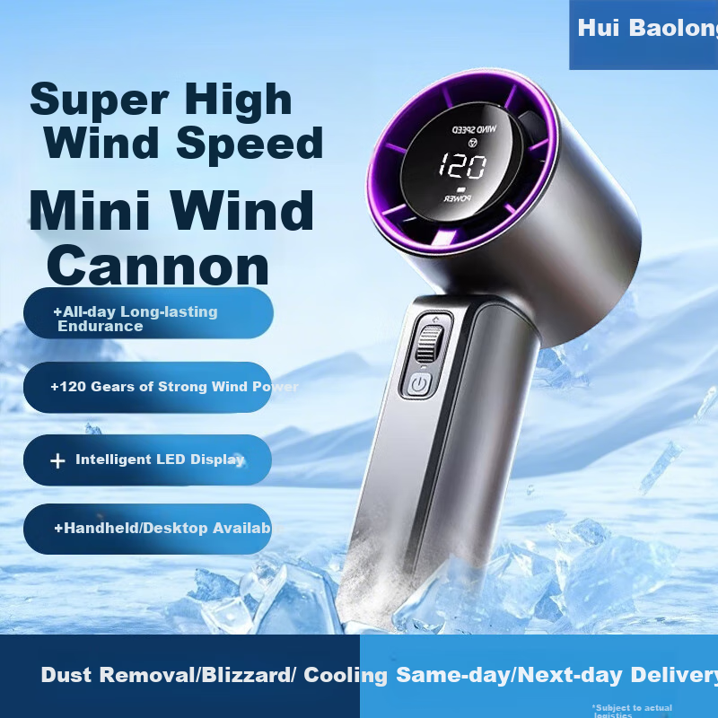 HBOALG 120-Speed Ice-Cooling Hurricane USB Fan Mini Handheld Portable Fan Quiet High Wind Power Long Battery Life for Home Office Outdoor Dormitory (Grey Purple)