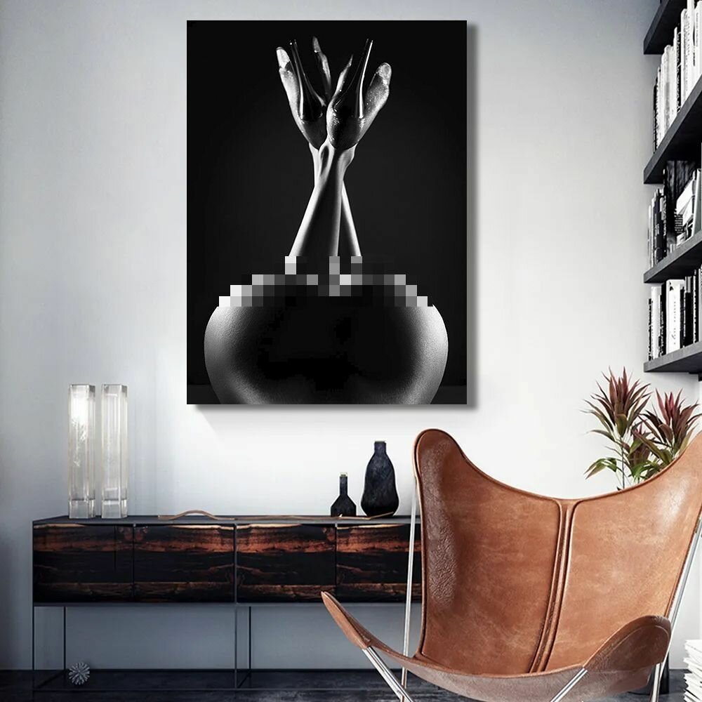 Картина "Девушки 18+", эротика, холст, 60x80 см, деревянная рама