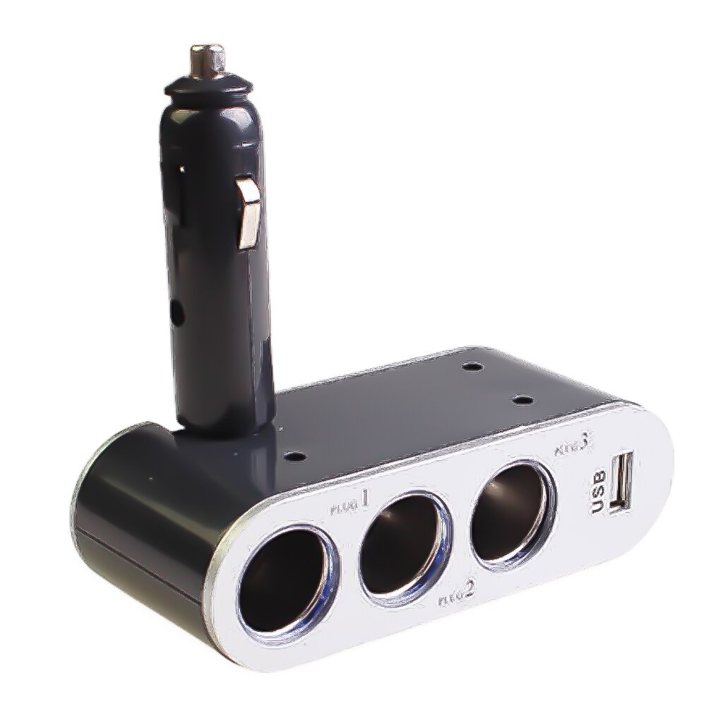 Автомобильный зарядник с 3 розетками и USB