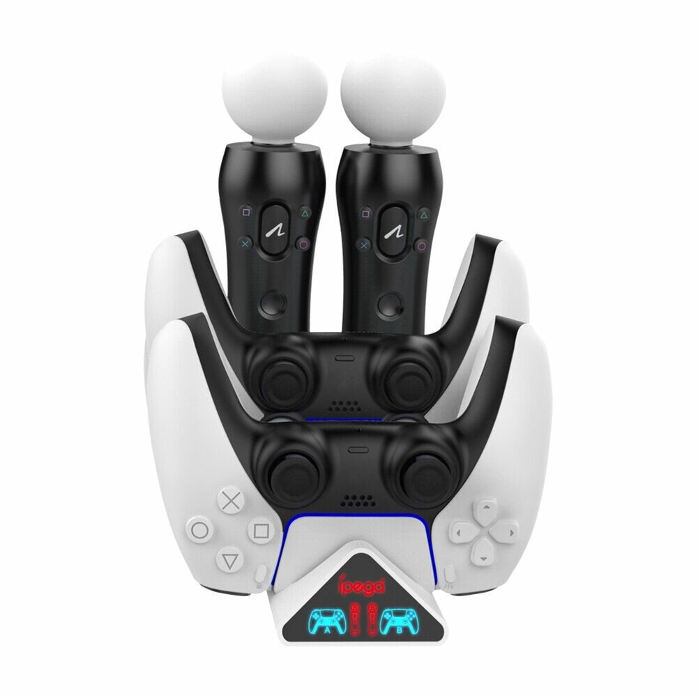 Зарядная док-станция MyPads для 2-х геймпадов Dualsense и 2-х PS Move Playstation 5 PS5 PSVR VR (4 в 1 с индикацией)