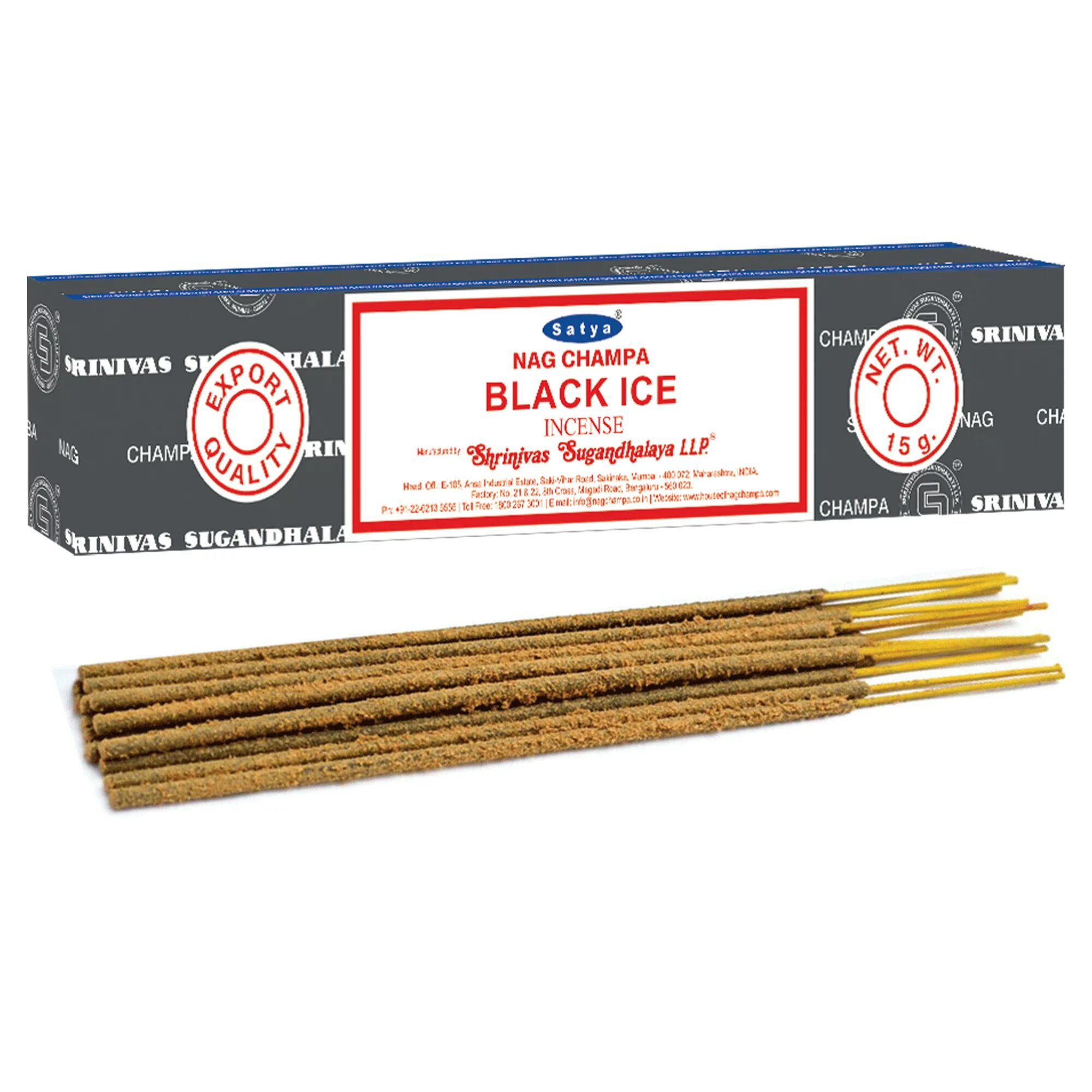 Nag Champa BLACK ICE Incense, Satya (Благовония НАГ чампа чёрный ЛЁД, Сатья), 15 г.