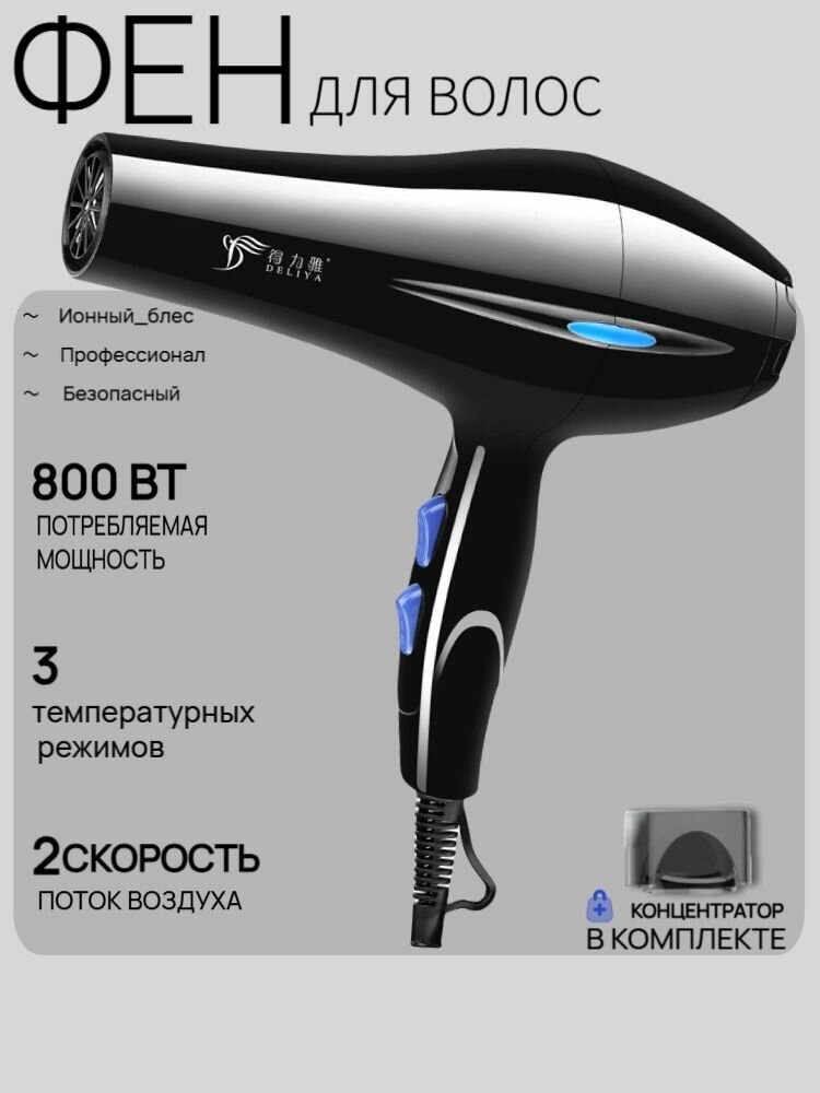 Фен мощный для дома с термоконтролем, 5 уровней тепла, съемная задняя панель, безопасная сушка