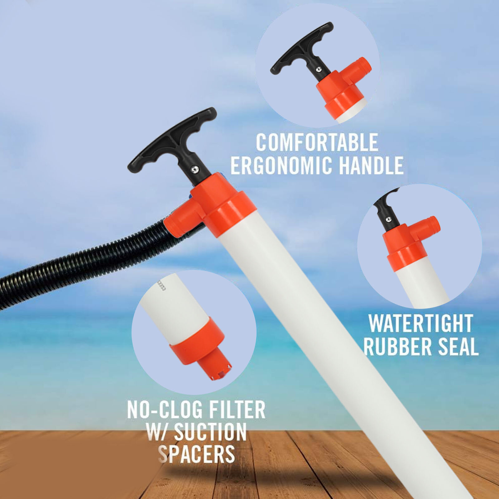 Ручной водяной насос, высокоэффективный многофункциональный износостойкий ручной трюмный насос для яхт, судов, рыболовных лодок, каяков, белый