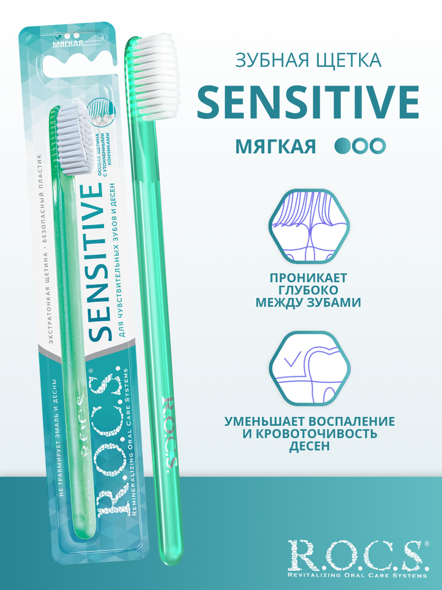 Зубная щетка R.O.C.S. Sensitive мягкая, зеленая