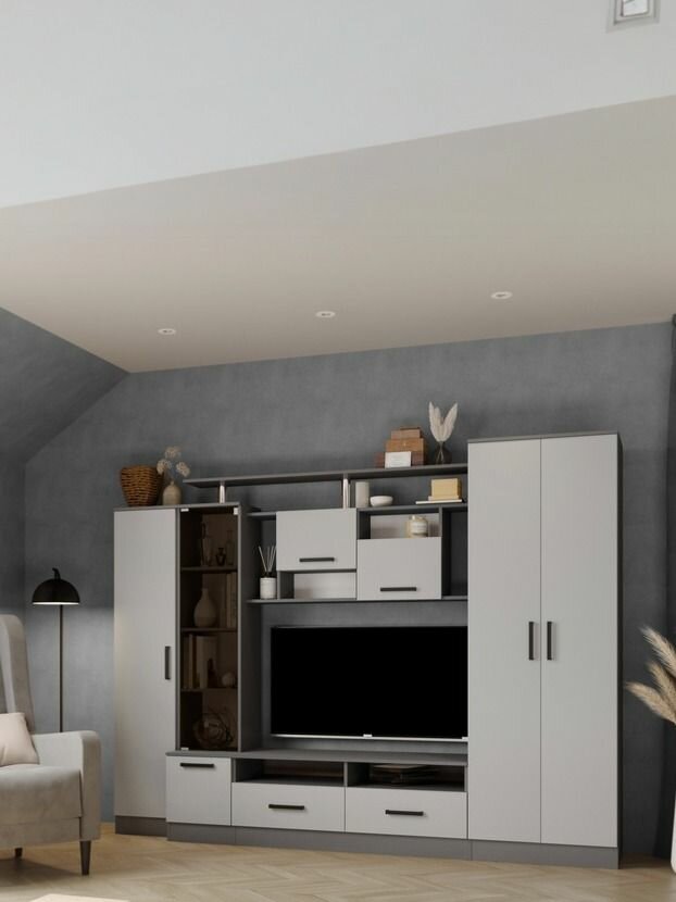 Стенка в гостиную Оскар-5 от Тэкс 1920*2500*450 графит серый/камень серый