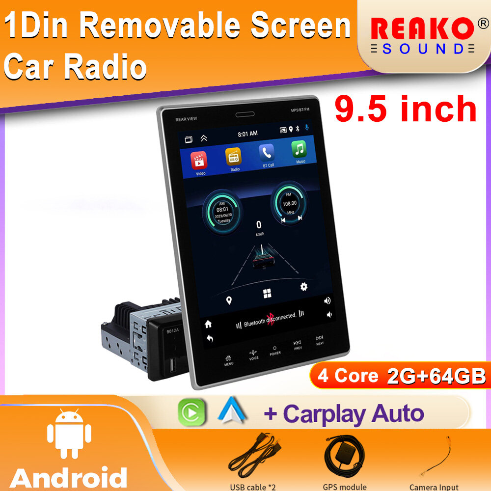 Магнитола для universal , с камерой заднего вида. IPS экран 9.5 дюймов, Wifi 2din с сенсорным экраном, usb и блютузом.