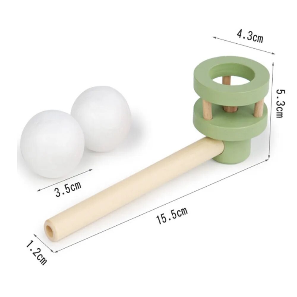 Тренажер с воздушными шарами для развития речевого дыхания. Содержит 2 шарика. Деревянные. Зеленый цвет.