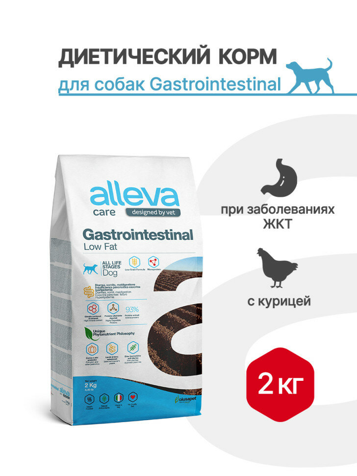 Сухой корм для собак Alleva Care Dog Gastrointestinal Low Fat со сниженным уровнем жира, при заболеваниях ЖКТ - 2 кг