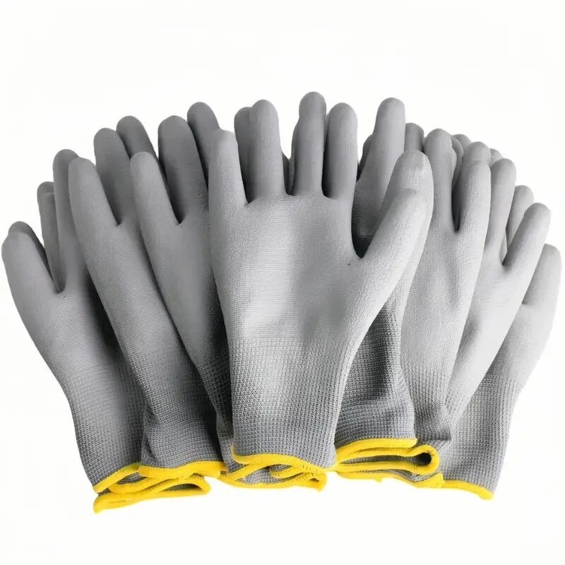 Полиуретановые рабочие перчатки черные/серые, 12 пар Желтый, Gray 12 pairs, XL