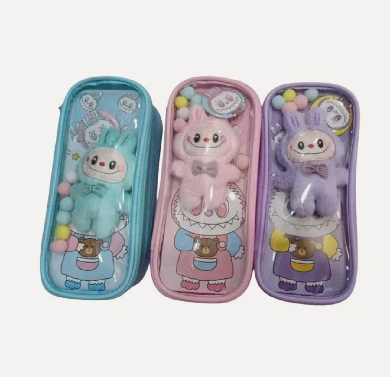 Пенал с игрушкой Лабубу, с принтом героев комиксов, для девочек и мальчиков, 2 отделения