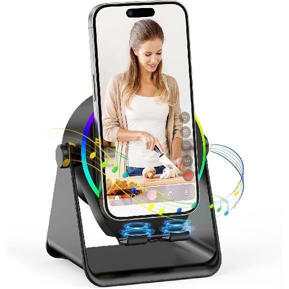 Беспроводная индукционная колонка, многофункциональная Bluetooth-колонка с подставкой для телефона и RGB-подсветкой, HD-объемное звучание, совместима с iPhone, Android, iPad