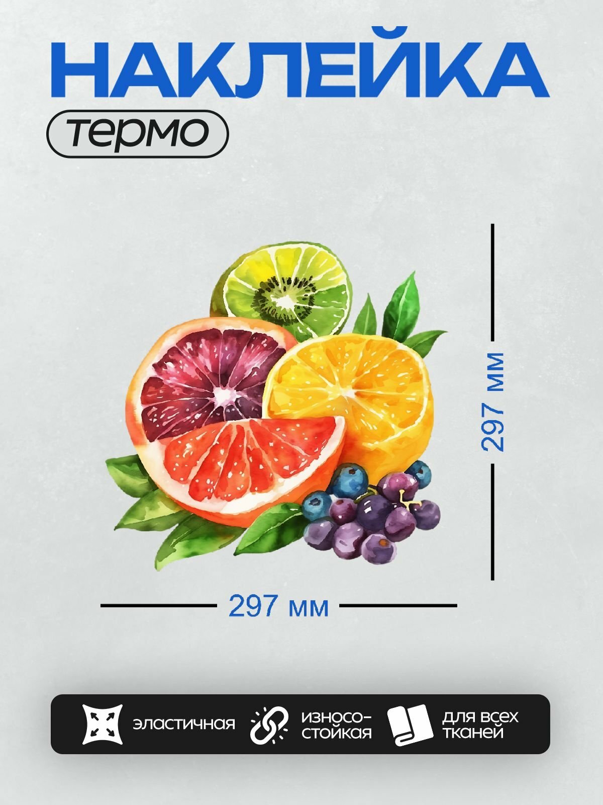 Термонаклейка PrintyFull на одежду DTF / Яркие фрукты киви апельсин