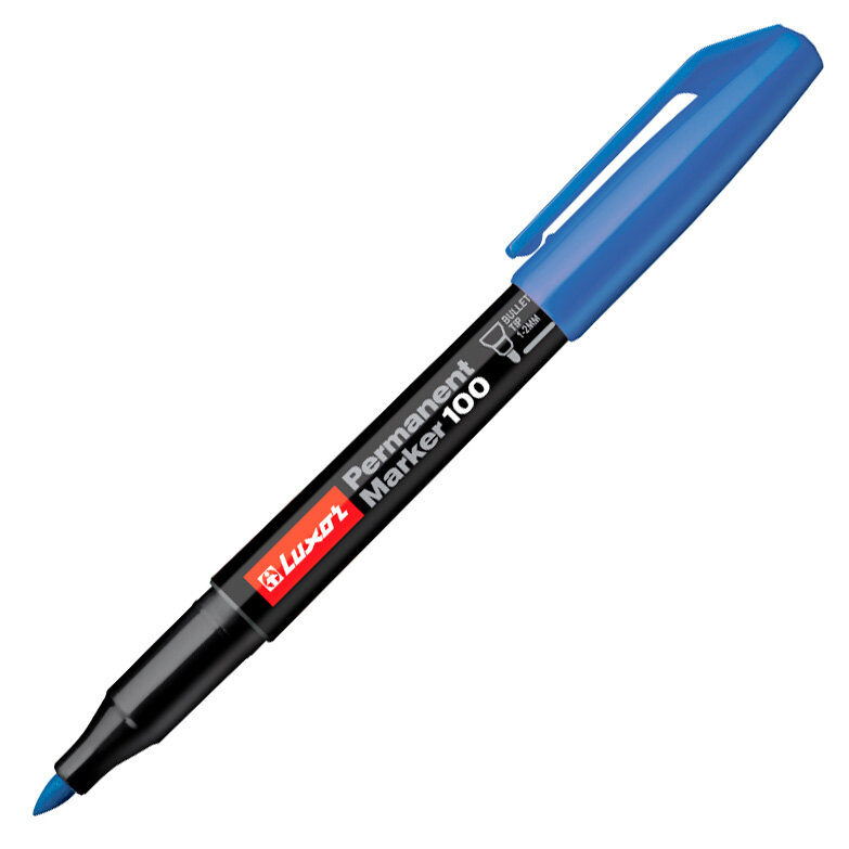 Маркер перманентный Luxor 100, пулевидный наконечник, 1-2 мм, цвет синий.