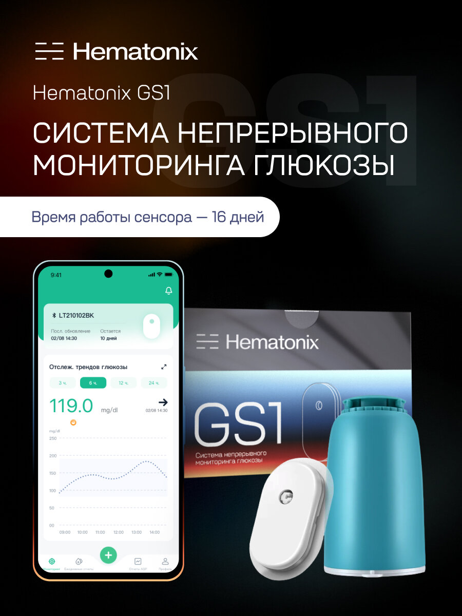 Система непрерывного мониторинга глюкозы Hematonix GS1, модель GS1Sb