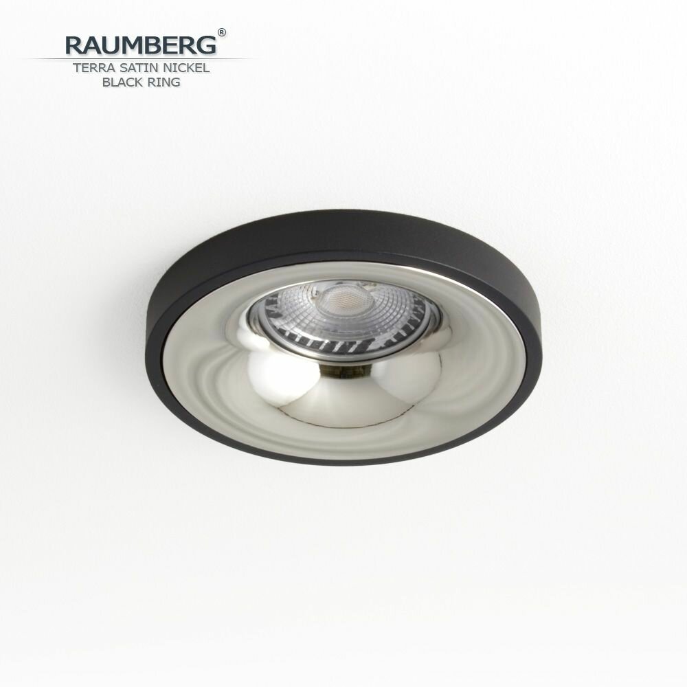 Встраиваемый неповоротный светильник RAUMBERG TERRA Satin Nickel Black, цвет- сатин-никель с черным внешним кольцом, под светодиодную лампу GU10