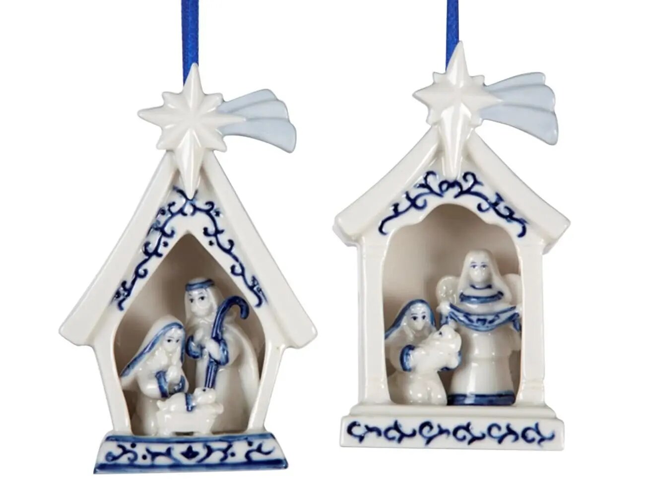 Ёлочная игрушка делфтское рождество – ангел И мария С младенцем, фарфор, 10 см, Kurts Adler