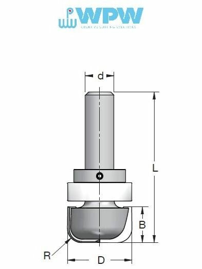 WPW Фреза радиус внутренний плинтус, мойка D28,6 B16 R6.35 L67 металлический подшипник, хвостовик 12 (DB28062)